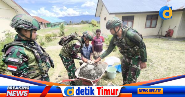 Satgas Yonif 521/DY Karya Bhakti Mendirikan Gapura MTSN Walesi - DETIK ...